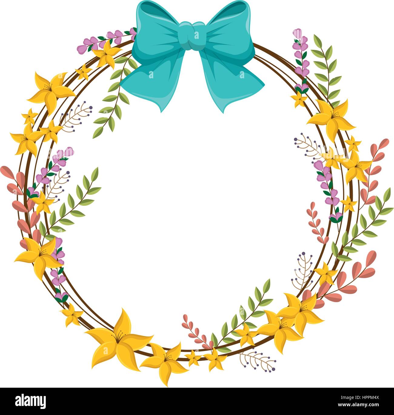 circular border with yellow flowers and blue ribbon Stock Vector Image ...