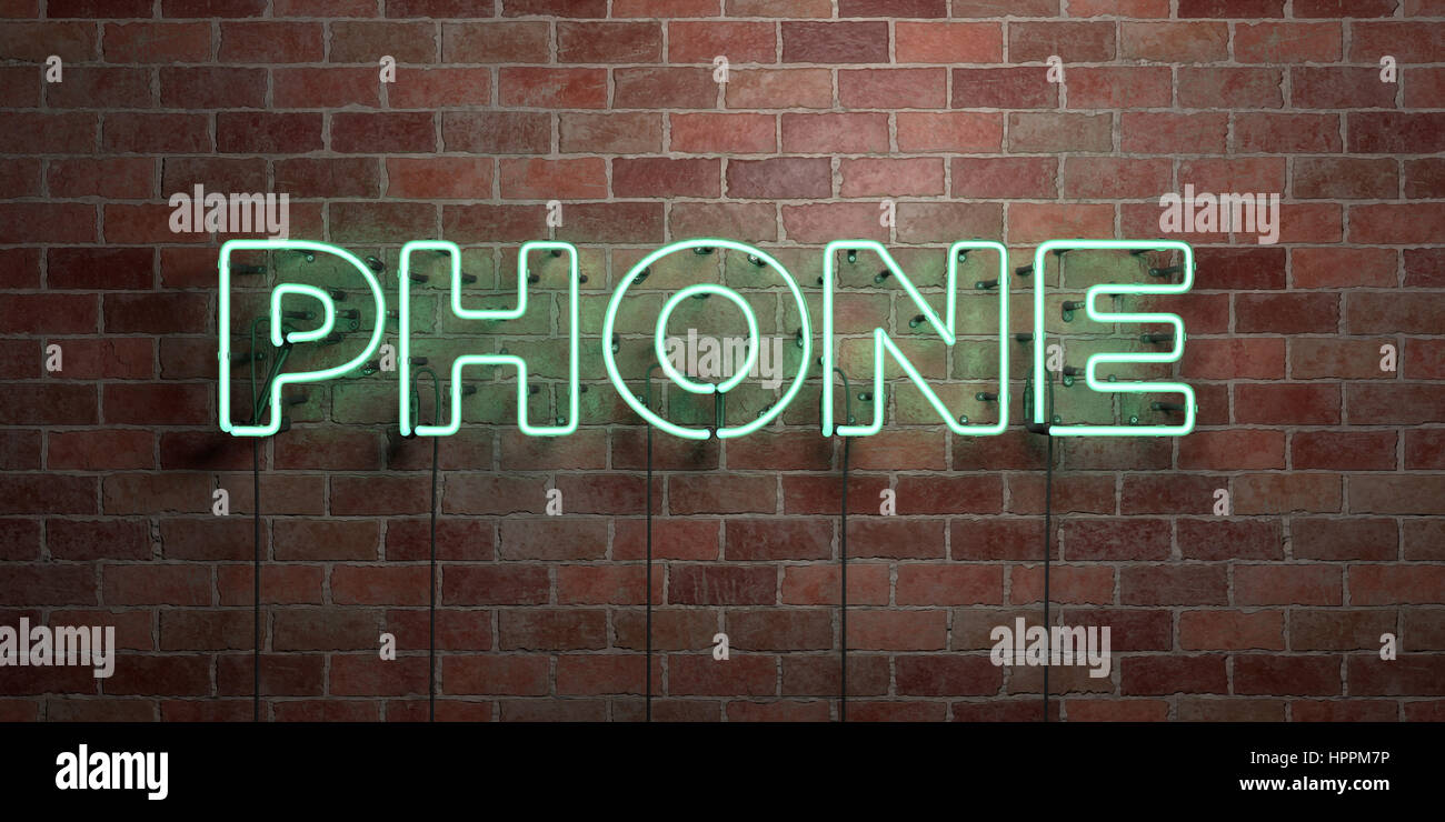 PHONE - fluorescent Neon tube Sign on brickwork - Front view - 3D ...
