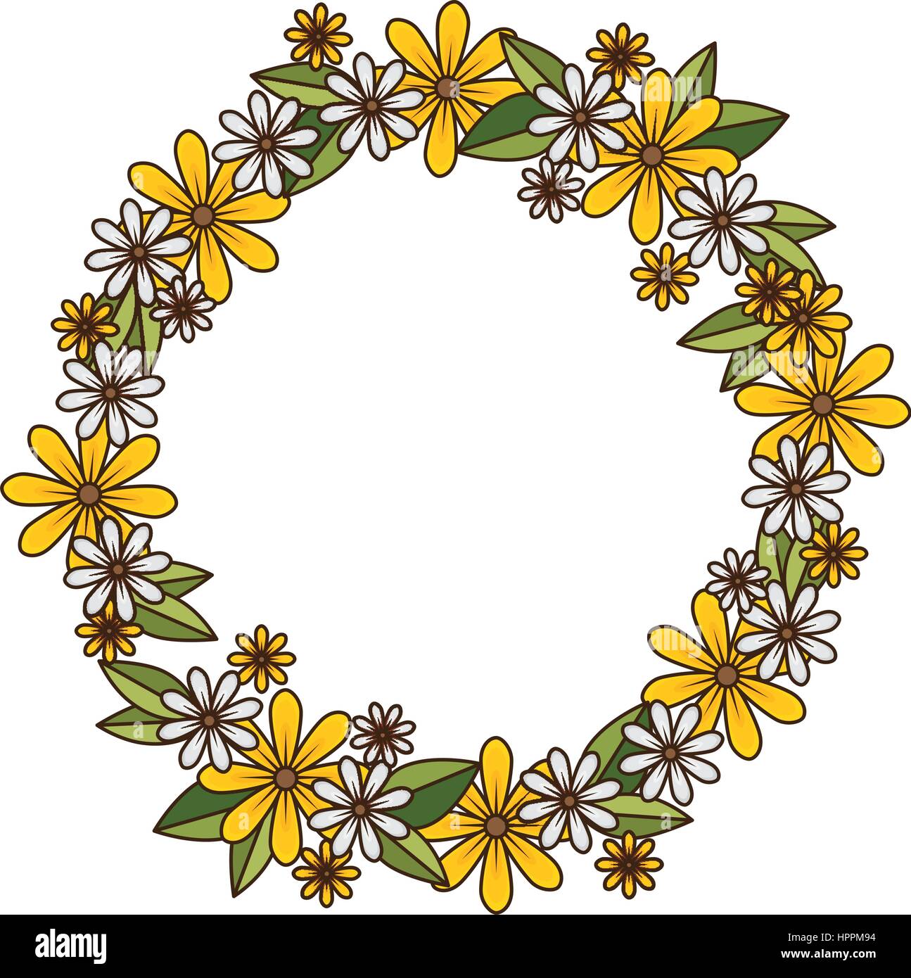 circular wreath with flowers and leaves Stock Vector Image & Art - Alamy