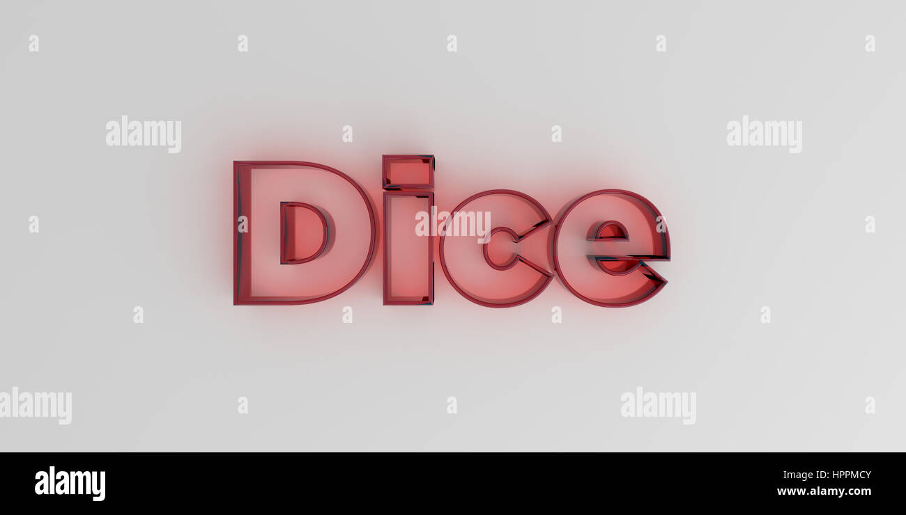 Dice - Red glass text on white background - 3D rendered royalty free ...