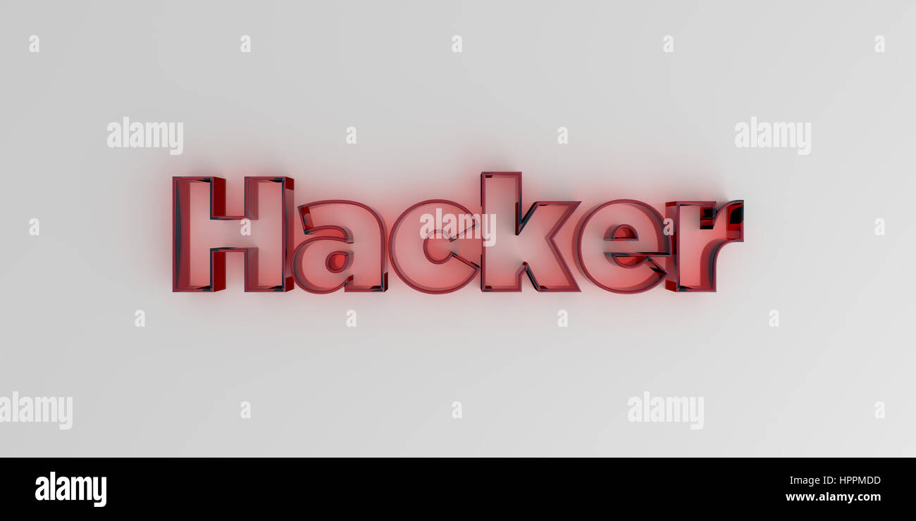 Hacker - Red glass text on white background - 3D rendered royalty free ...