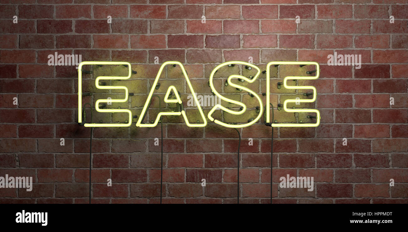 EASE - fluorescent Neon tube Sign on brickwork - Front view - 3D ...