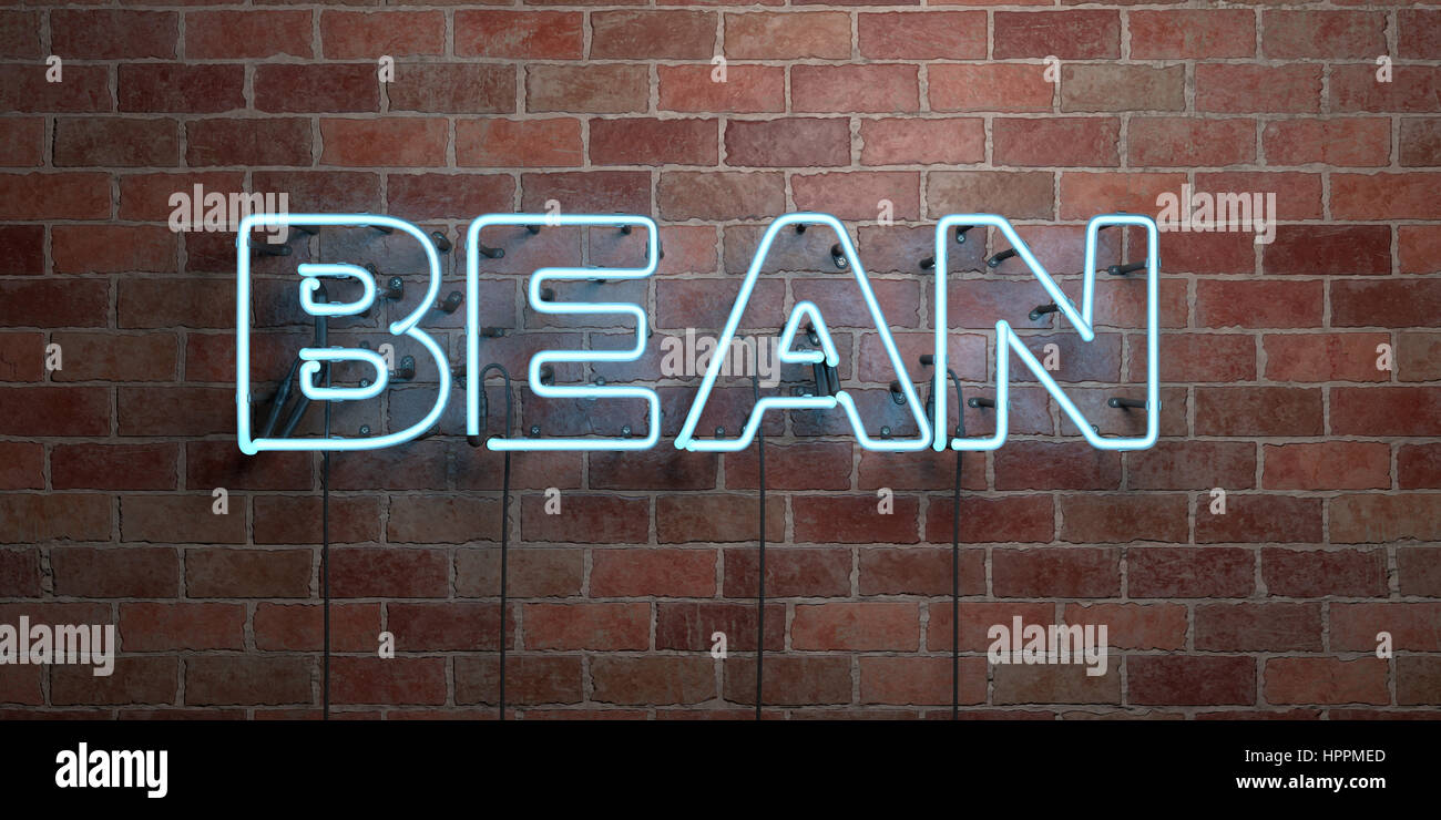 BEAN - fluorescent Neon tube Sign on brickwork - Front view - 3D ...