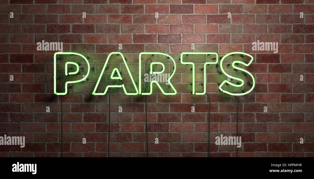 PARTS - fluorescent Neon tube Sign on brickwork - Front view - 3D ...