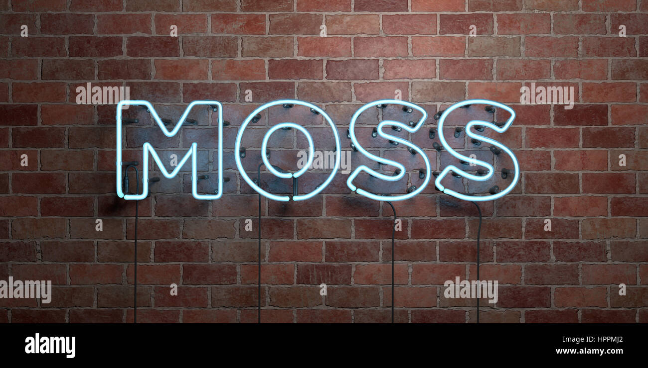 MOSS - fluorescent Neon tube Sign on brickwork - Front view - 3D ...