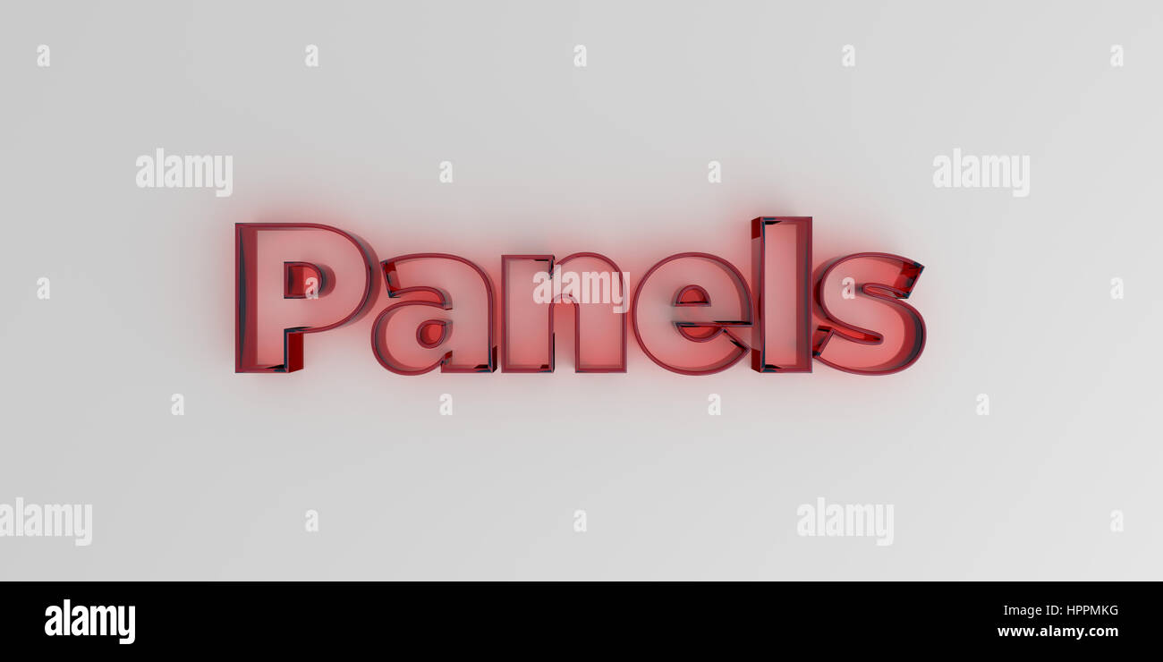 Panels - Red glass text on white background - 3D rendered royalty free ...