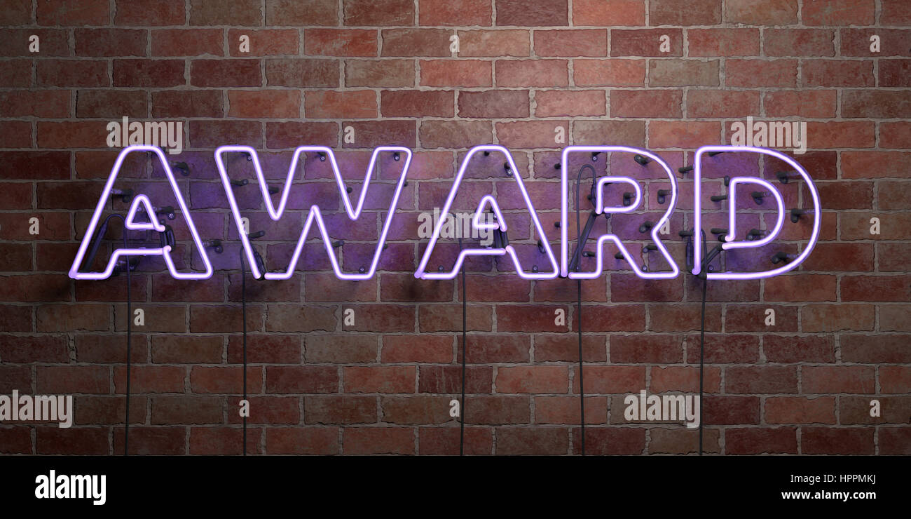 AWARD - fluorescent Neon tube Sign on brickwork - Front view - 3D ...