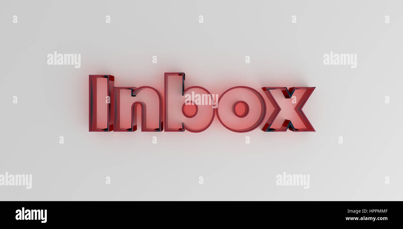 Inbox - Red glass text on white background - 3D rendered royalty free ...