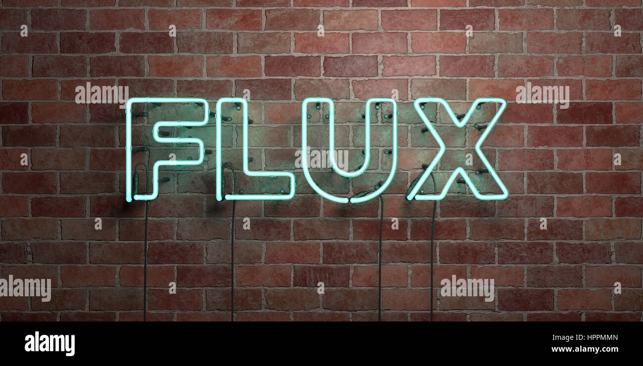 FLUX - fluorescent Neon tube Sign on brickwork - Front view - 3D ...