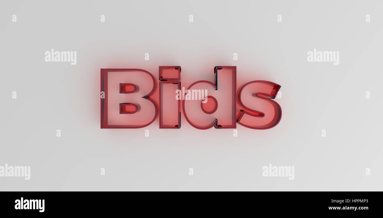 Bids - Red glass text on white background - 3D rendered royalty free ...