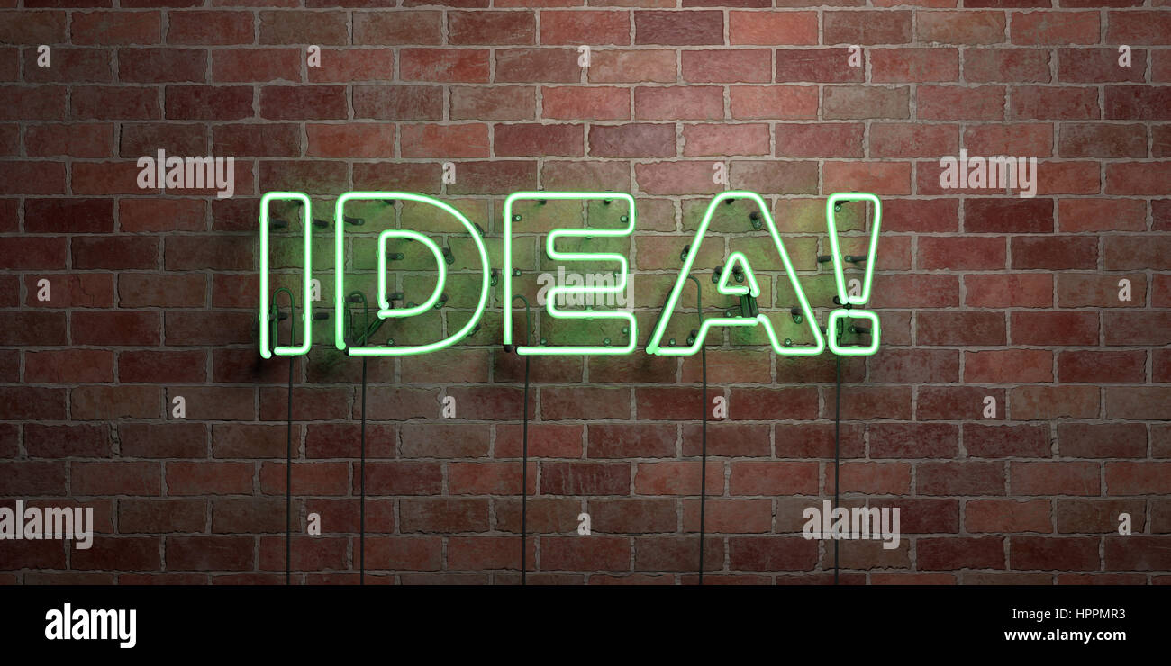 IDEA! - fluorescent Neon tube Sign on brickwork - Front view - 3D ...