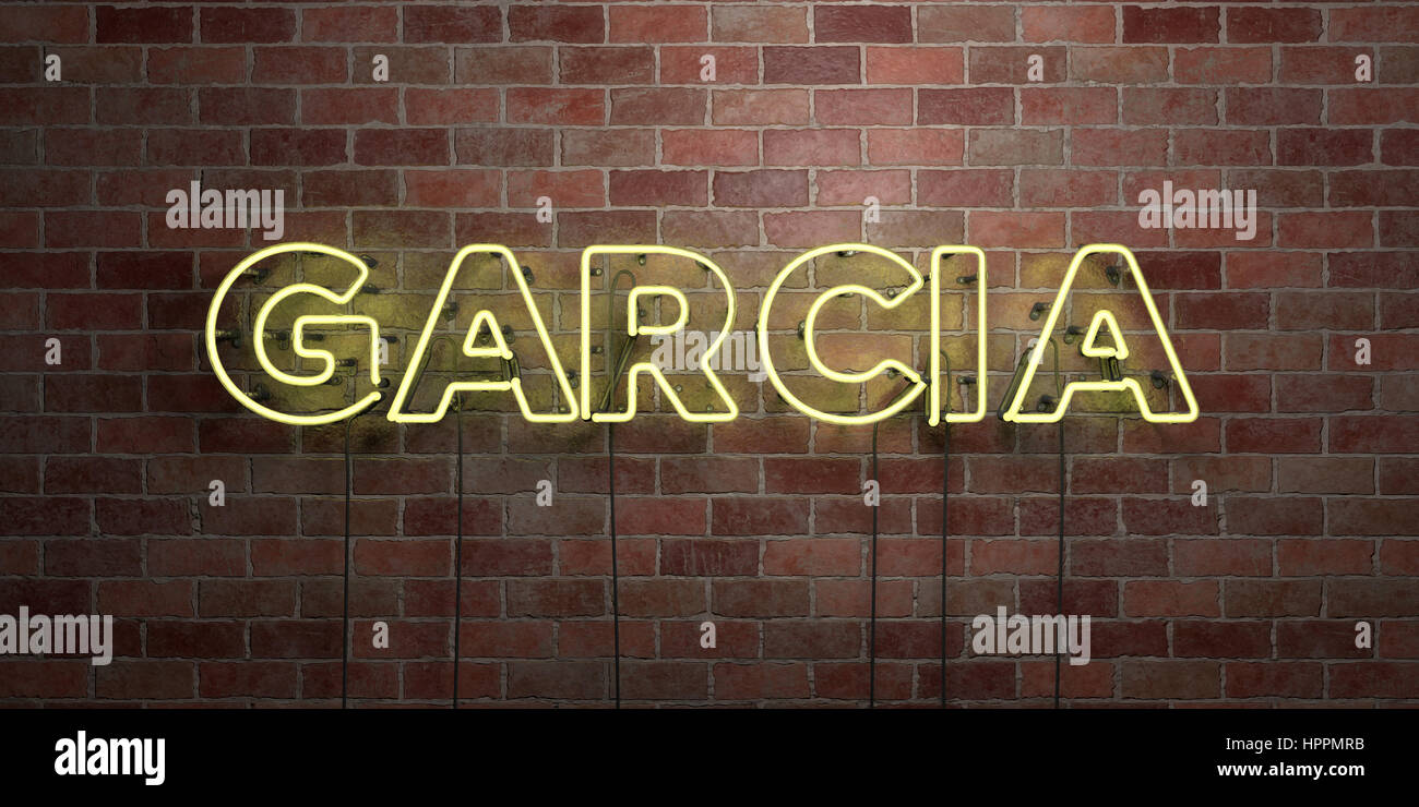 GARCIA - fluorescent Neon tube Sign on brickwork - Front view - 3D ...