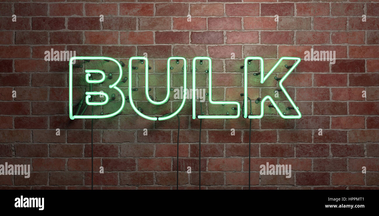 BULK - fluorescent Neon tube Sign on brickwork - Front view - 3D ...