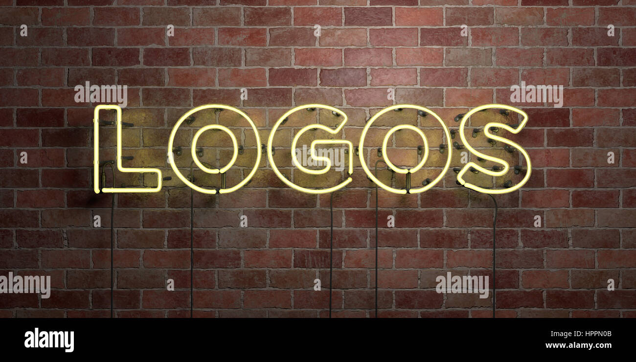 LOGOS - fluorescent Neon tube Sign on brickwork - Front view - 3D ...