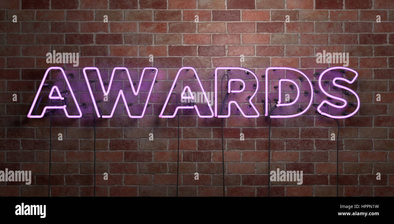 AWARDS - fluorescent Neon tube Sign on brickwork - Front view - 3D ...