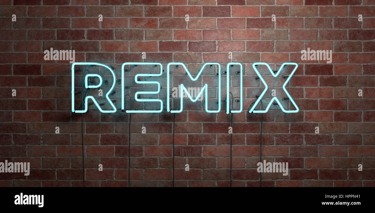 REMIX - fluorescent Neon tube Sign on brickwork - Front view - 3D ...