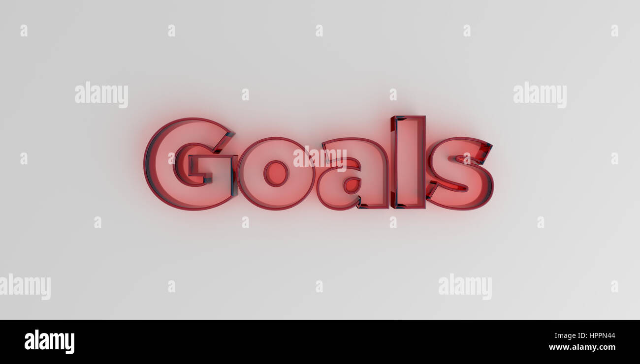 Goals - Red glass text on white background - 3D rendered royalty free ...