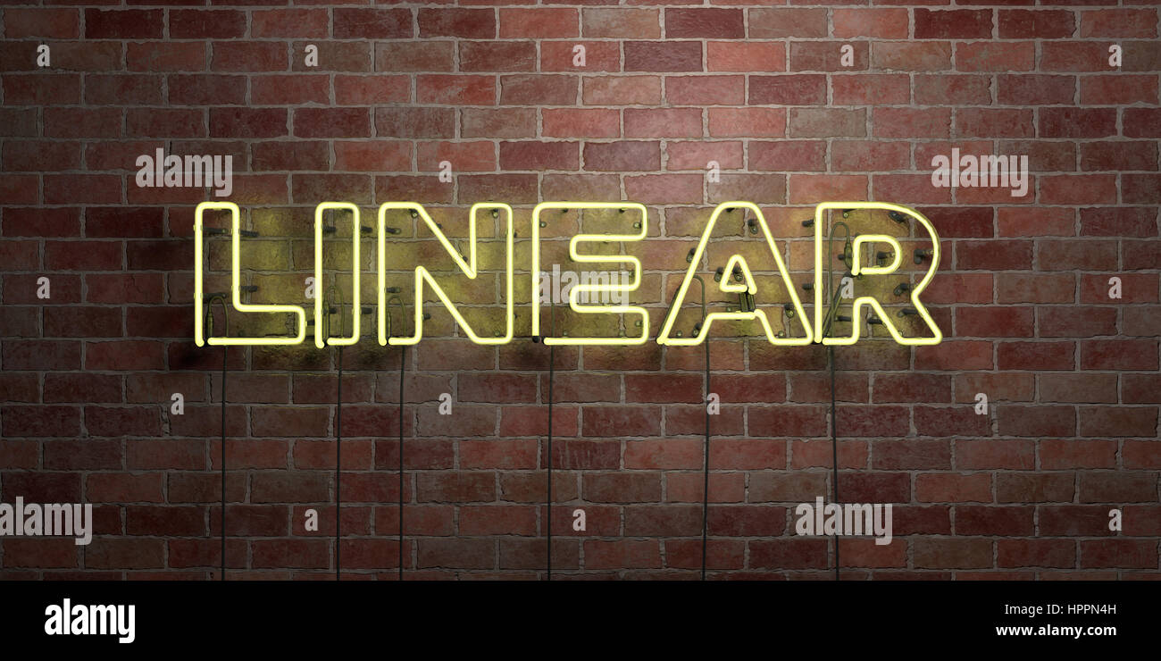 LINEAR - fluorescent Neon tube Sign on brickwork - Front view - 3D ...