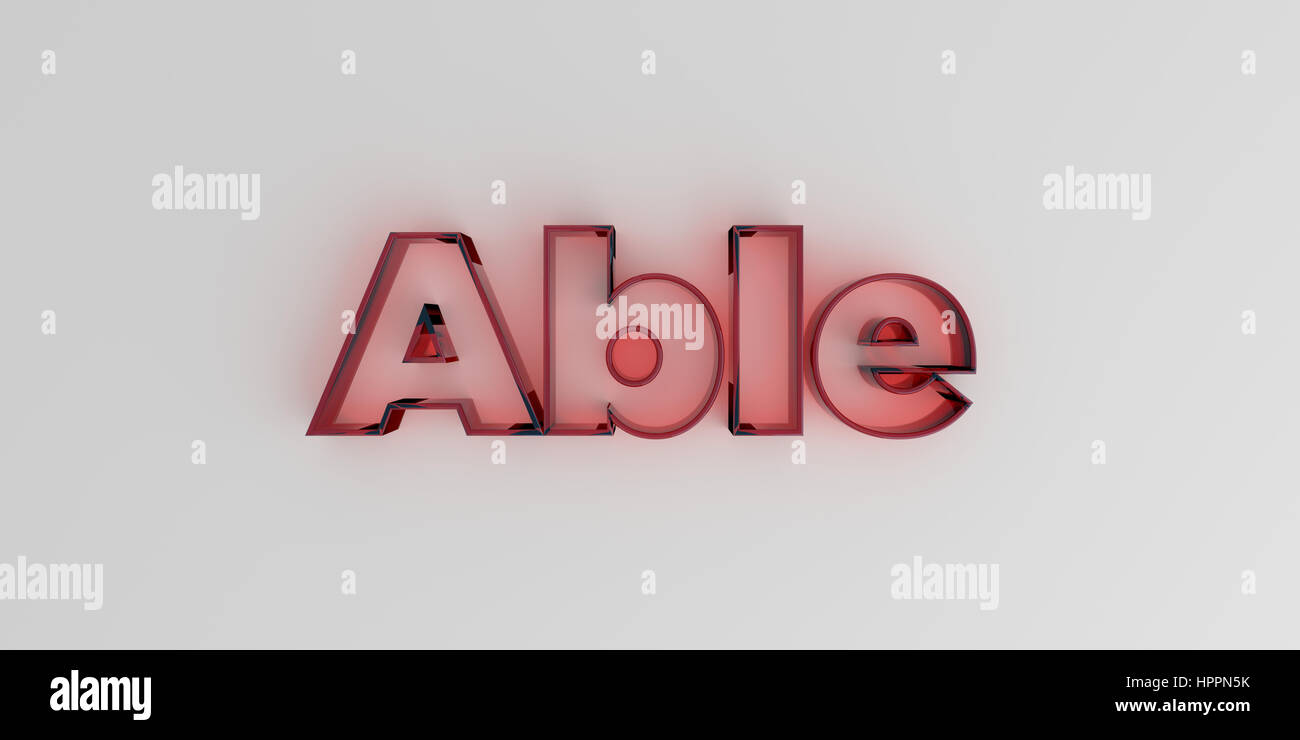 Able - Red glass text on white background - 3D rendered royalty free ...
