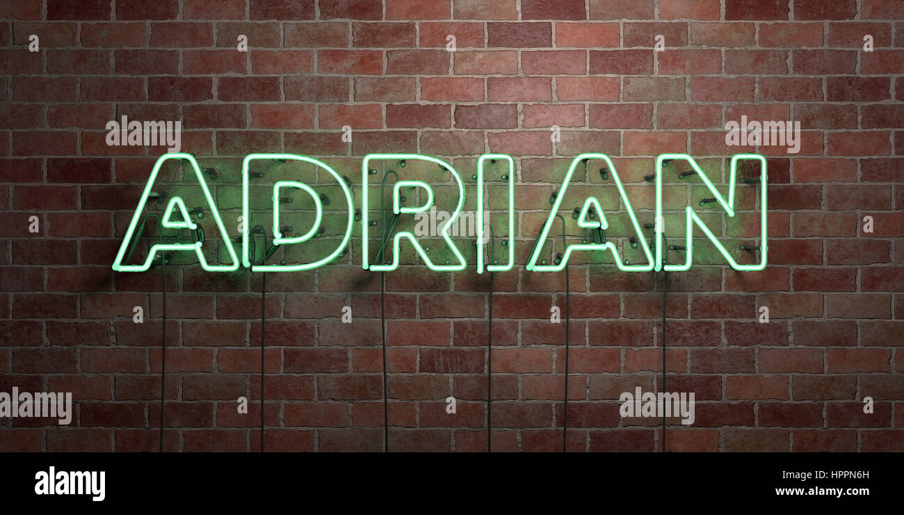 ADRIAN - fluorescent Neon tube Sign on brickwork - Front view - 3D ...