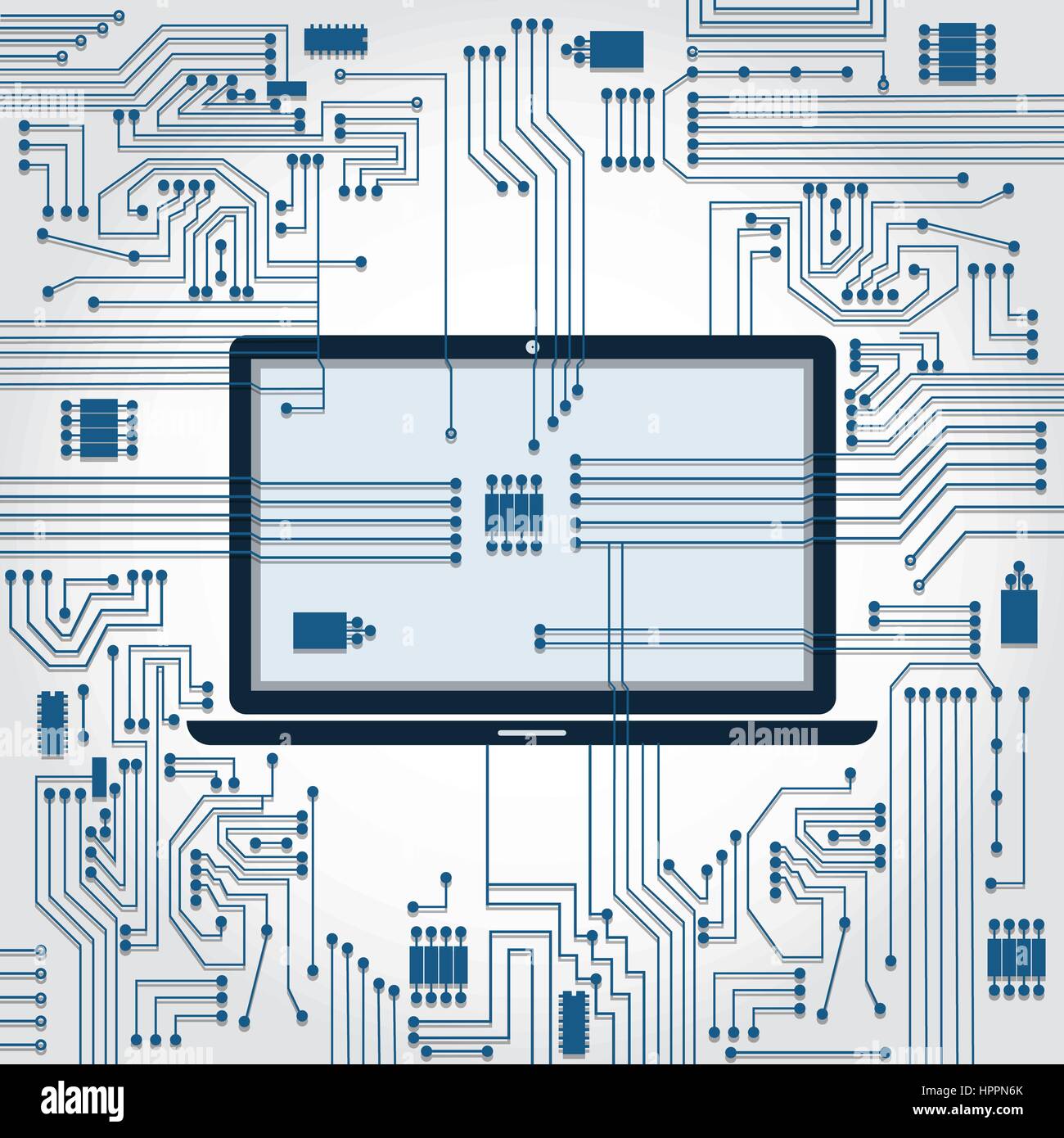 Electronics circuit background connecting to the laptop screen Stock ...