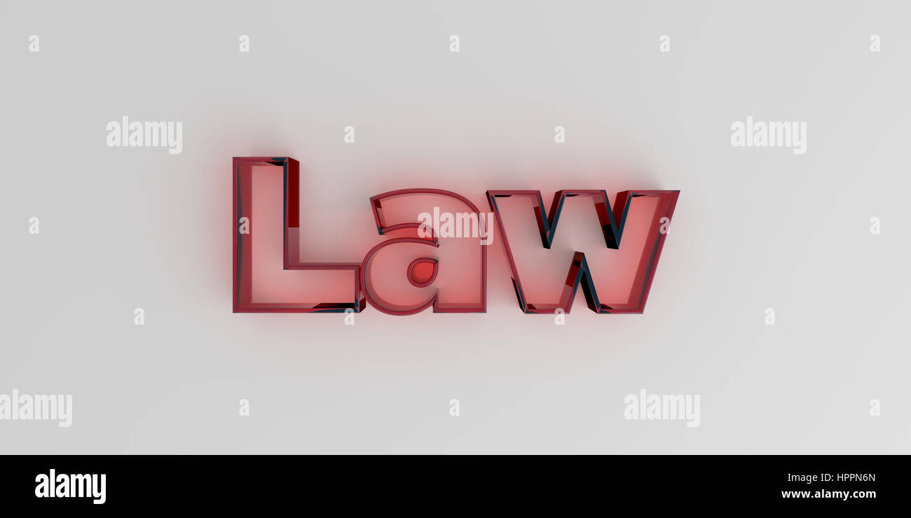Law - Red glass text on white background - 3D rendered royalty free ...