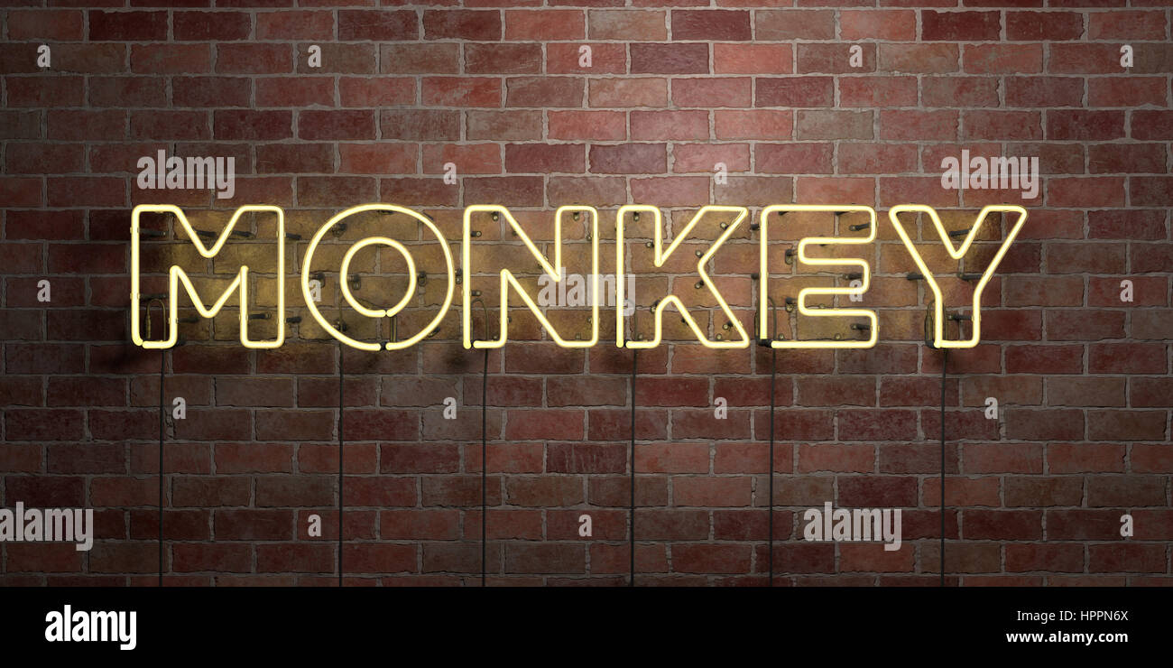 MONKEY - fluorescent Neon tube Sign on brickwork - Front view - 3D ...