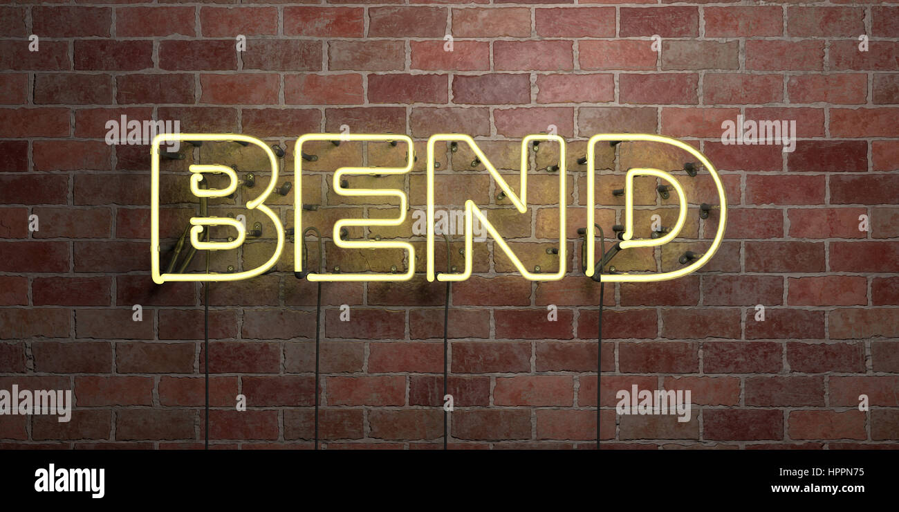 BEND - fluorescent Neon tube Sign on brickwork - Front view - 3D ...