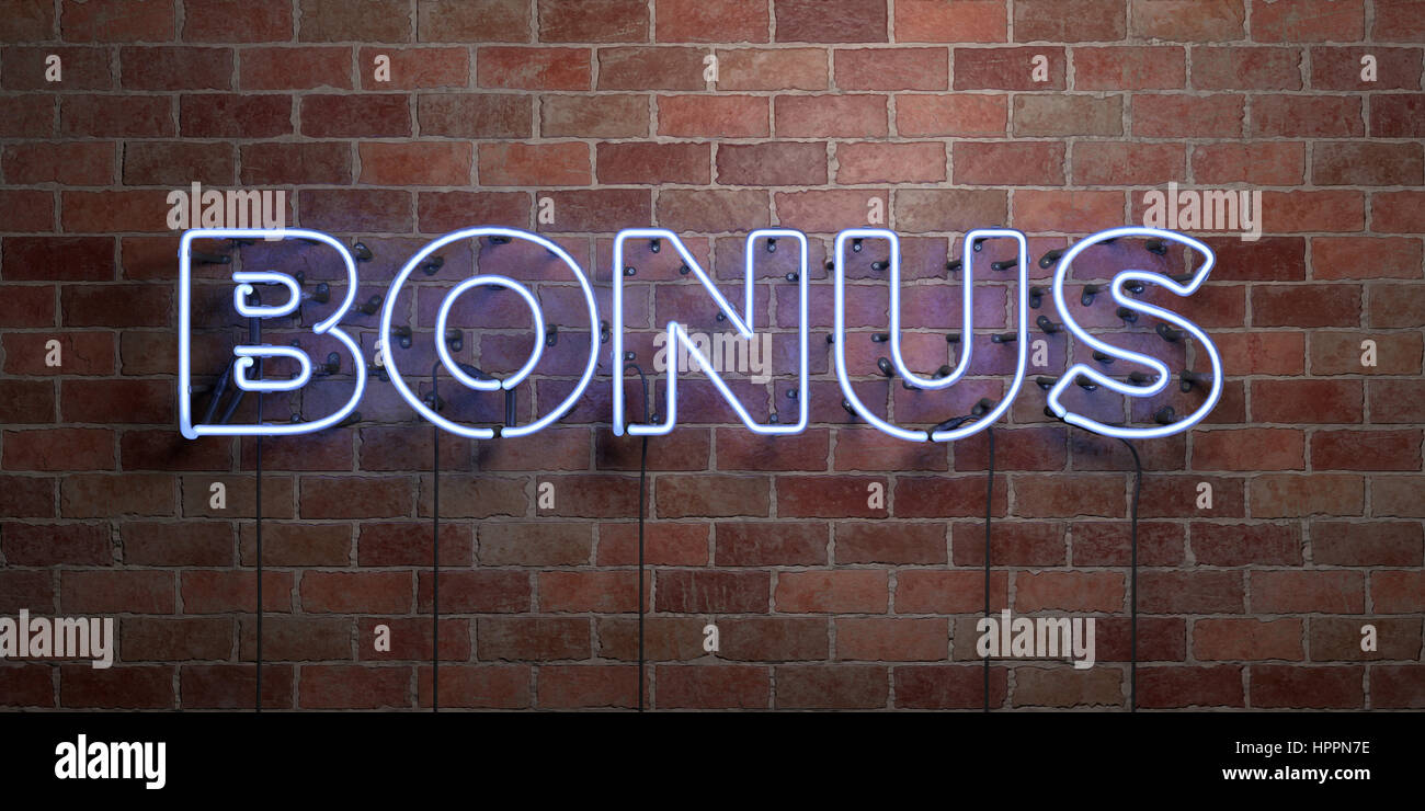 BONUS - fluorescent Neon tube Sign on brickwork - Front view - 3D ...