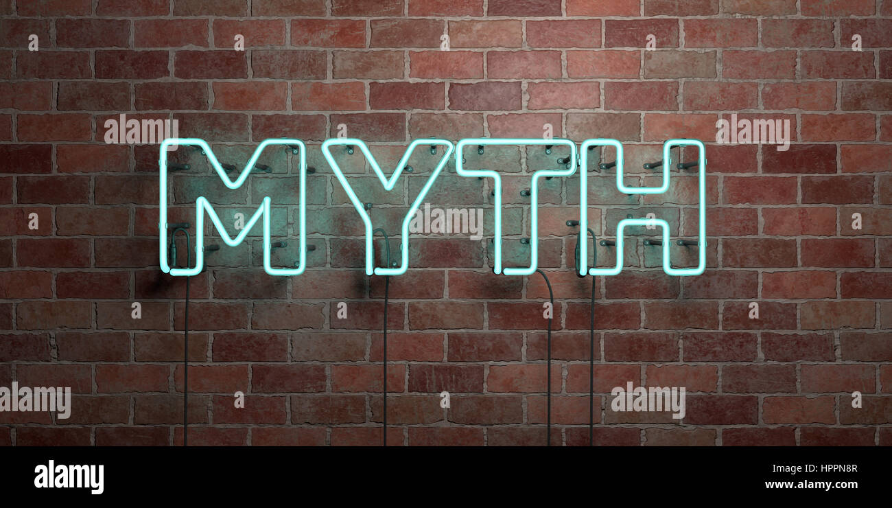 MYTH - fluorescent Neon tube Sign on brickwork - Front view - 3D ...