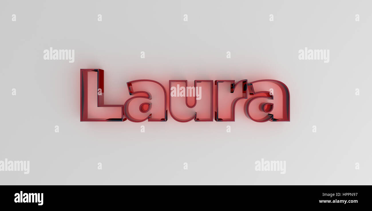 Laura - Red glass text on white background - 3D rendered royalty free ...