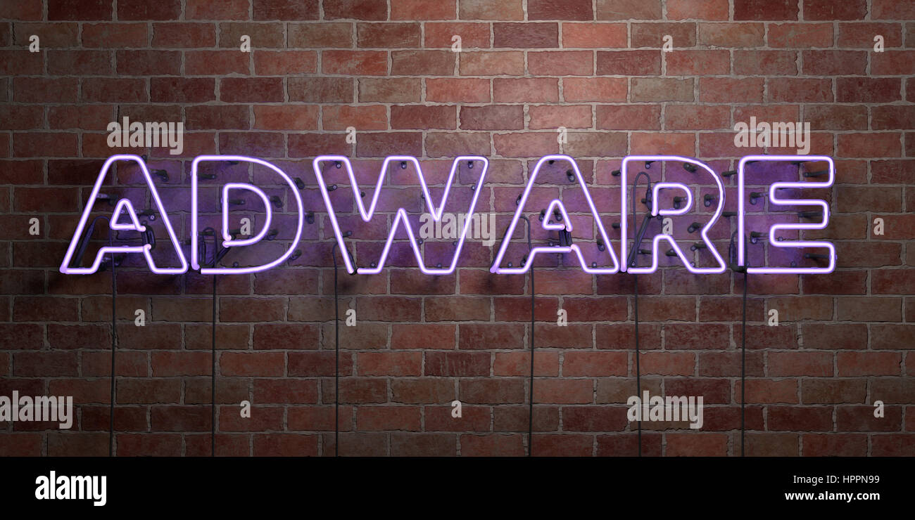 ADWARE - fluorescent Neon tube Sign on brickwork - Front view - 3D ...