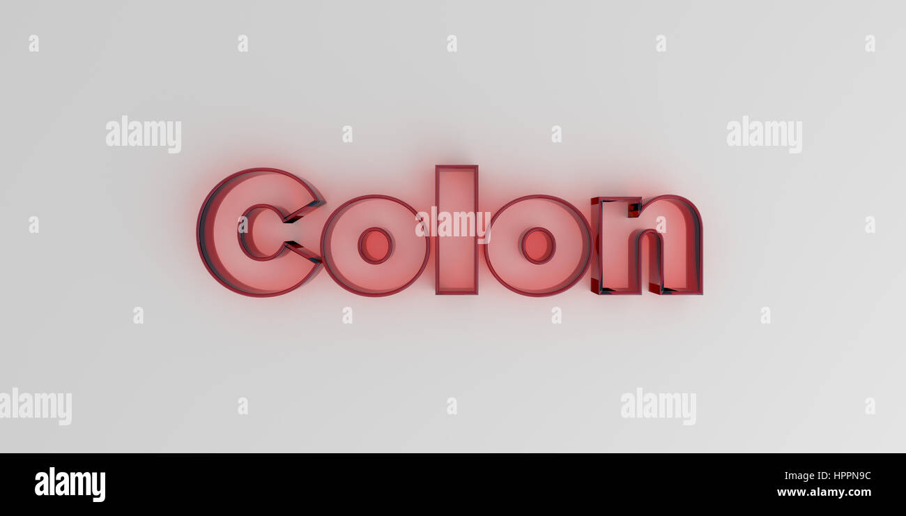 Colon - Red glass text on white background - 3D rendered royalty free ...