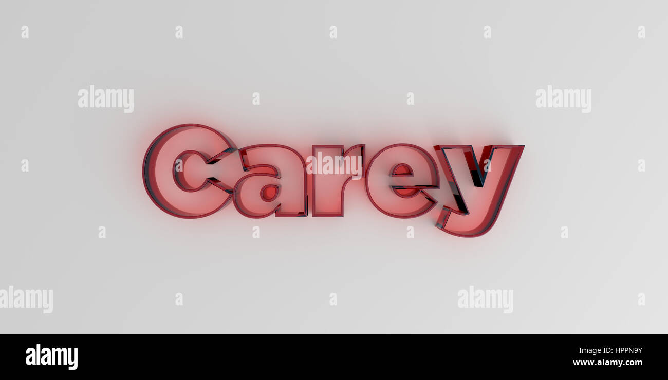 Carey - Red glass text on white background - 3D rendered royalty free ...