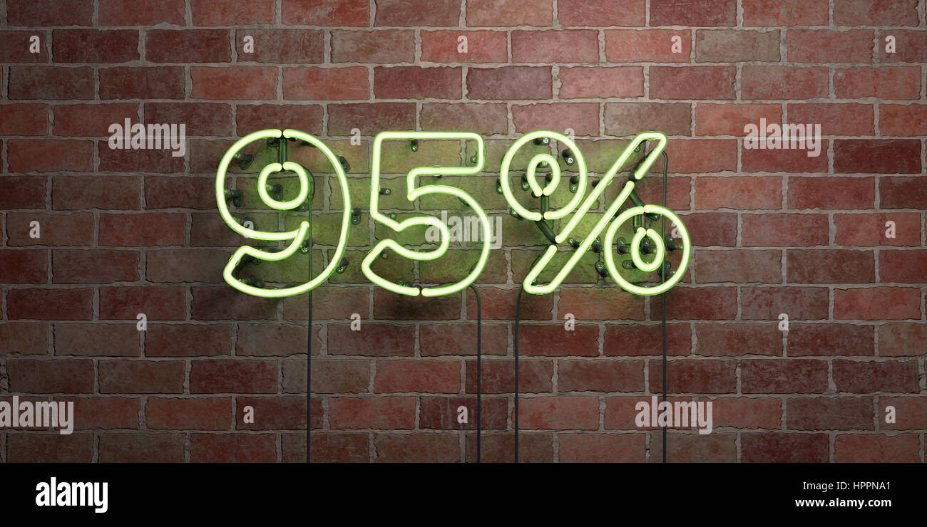 95% - fluorescent Neon tube Sign on brickwork - Front view - 3D ...