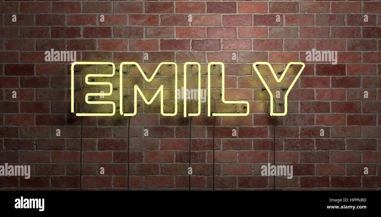 EMILY - fluorescent Neon tube Sign on brickwork - Front view - 3D ...