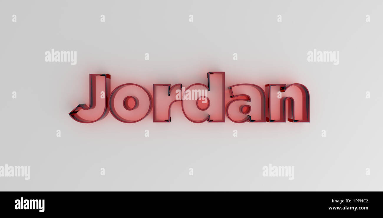 Jordan - Red glass text on white background - 3D rendered royalty free ...