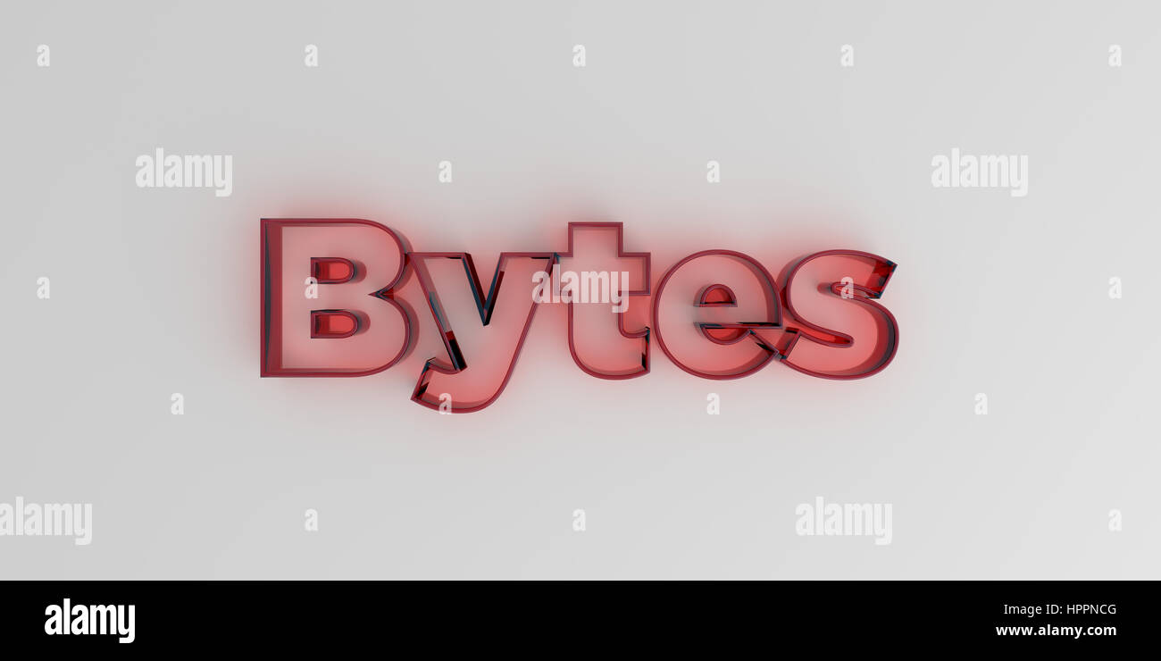 Bytes - Red glass text on white background - 3D rendered royalty free ...