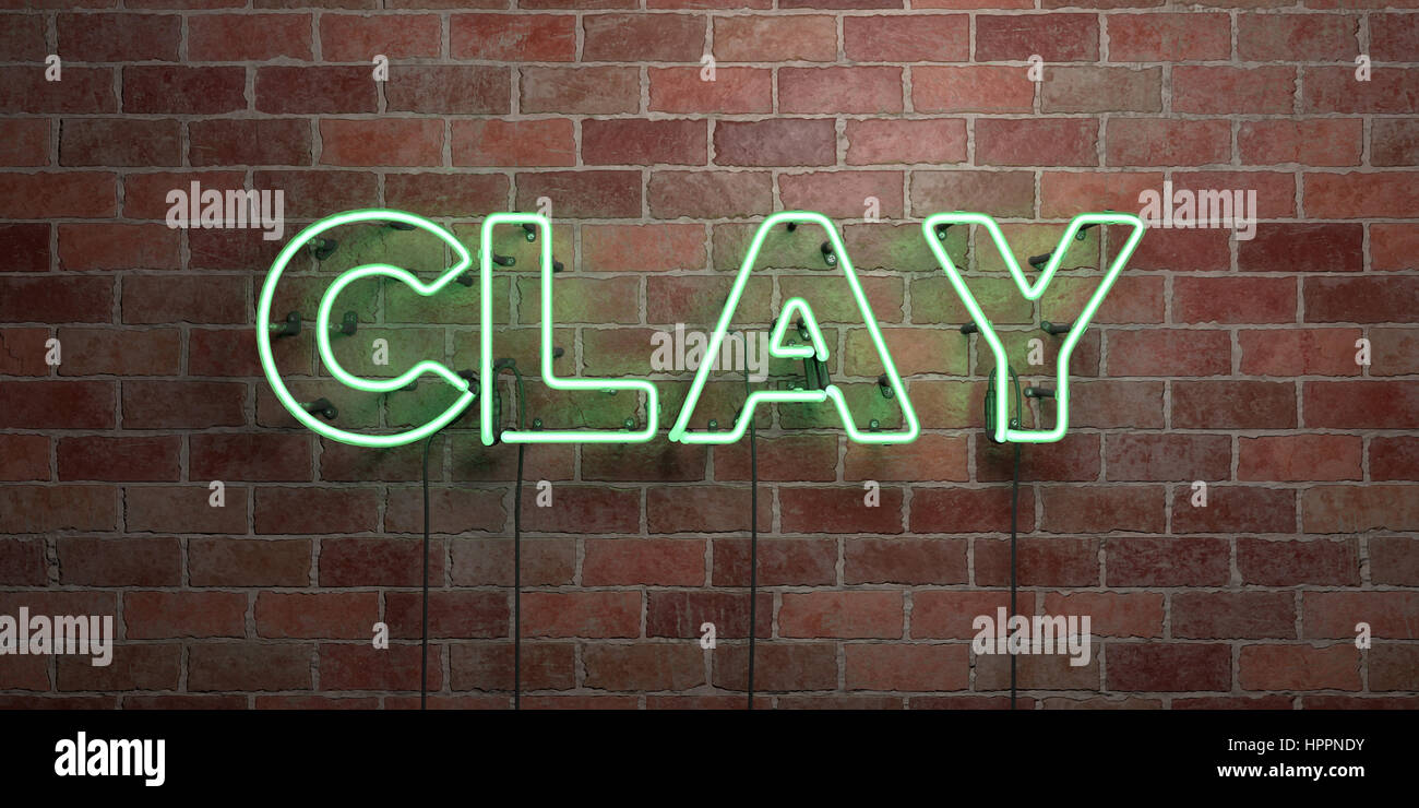CLAY - fluorescent Neon tube Sign on brickwork - Front view - 3D ...