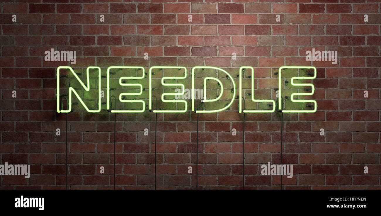 NEEDLE - fluorescent Neon tube Sign on brickwork - Front view - 3D ...