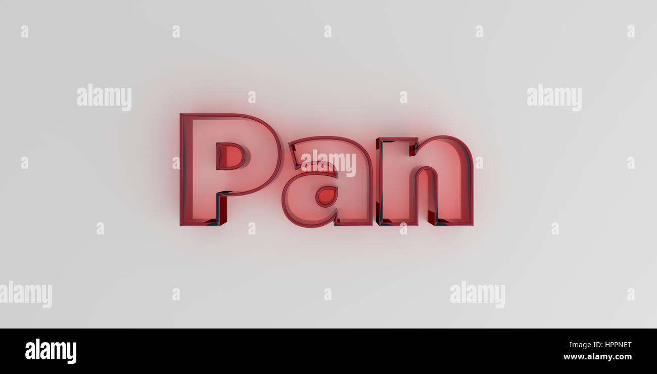 Pan - Red glass text on white background - 3D rendered royalty free ...