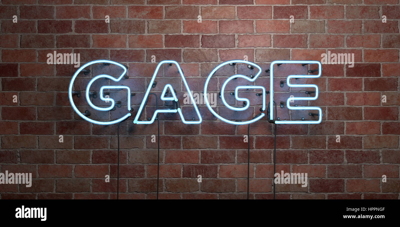 GAGE - fluorescent Neon tube Sign on brickwork - Front view - 3D ...
