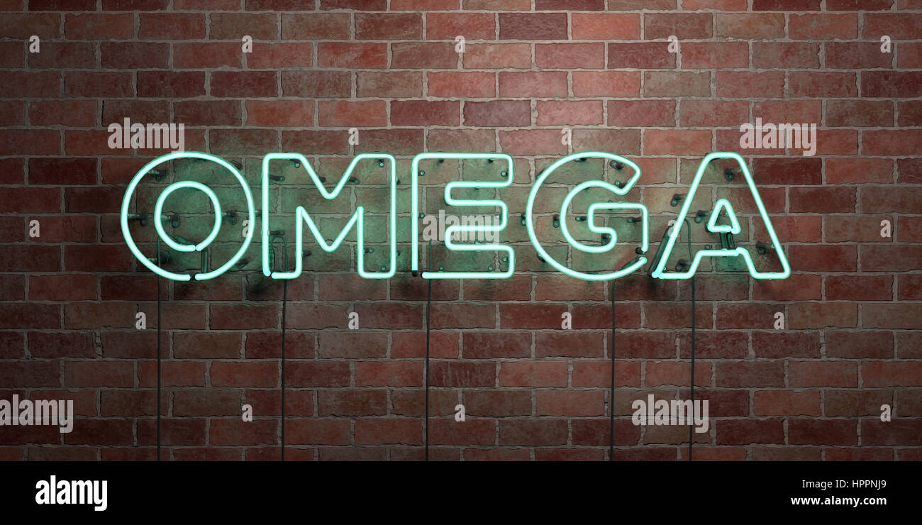 OMEGA - fluorescent Neon tube Sign on brickwork - Front view - 3D ...