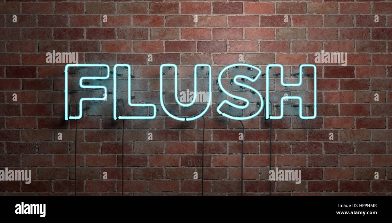 FLUSH - fluorescent Neon tube Sign on brickwork - Front view - 3D ...