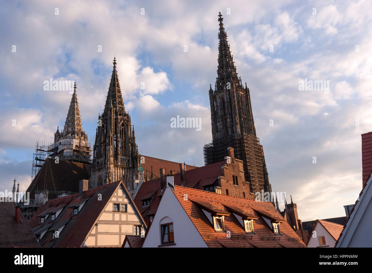 View of the Ulm roofs houses and Ulm Minster, Cathedral, Ulm, Baden ...