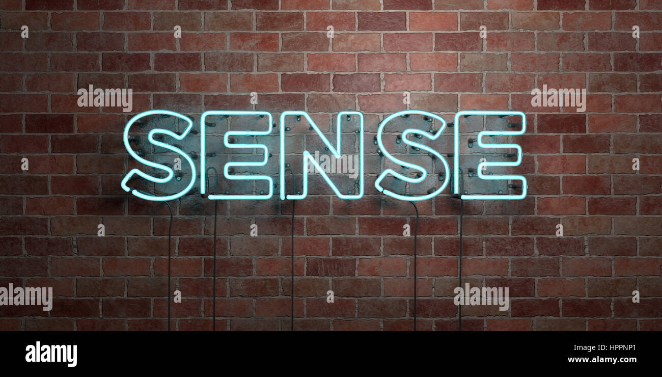 SENSE - fluorescent Neon tube Sign on brickwork - Front view - 3D ...