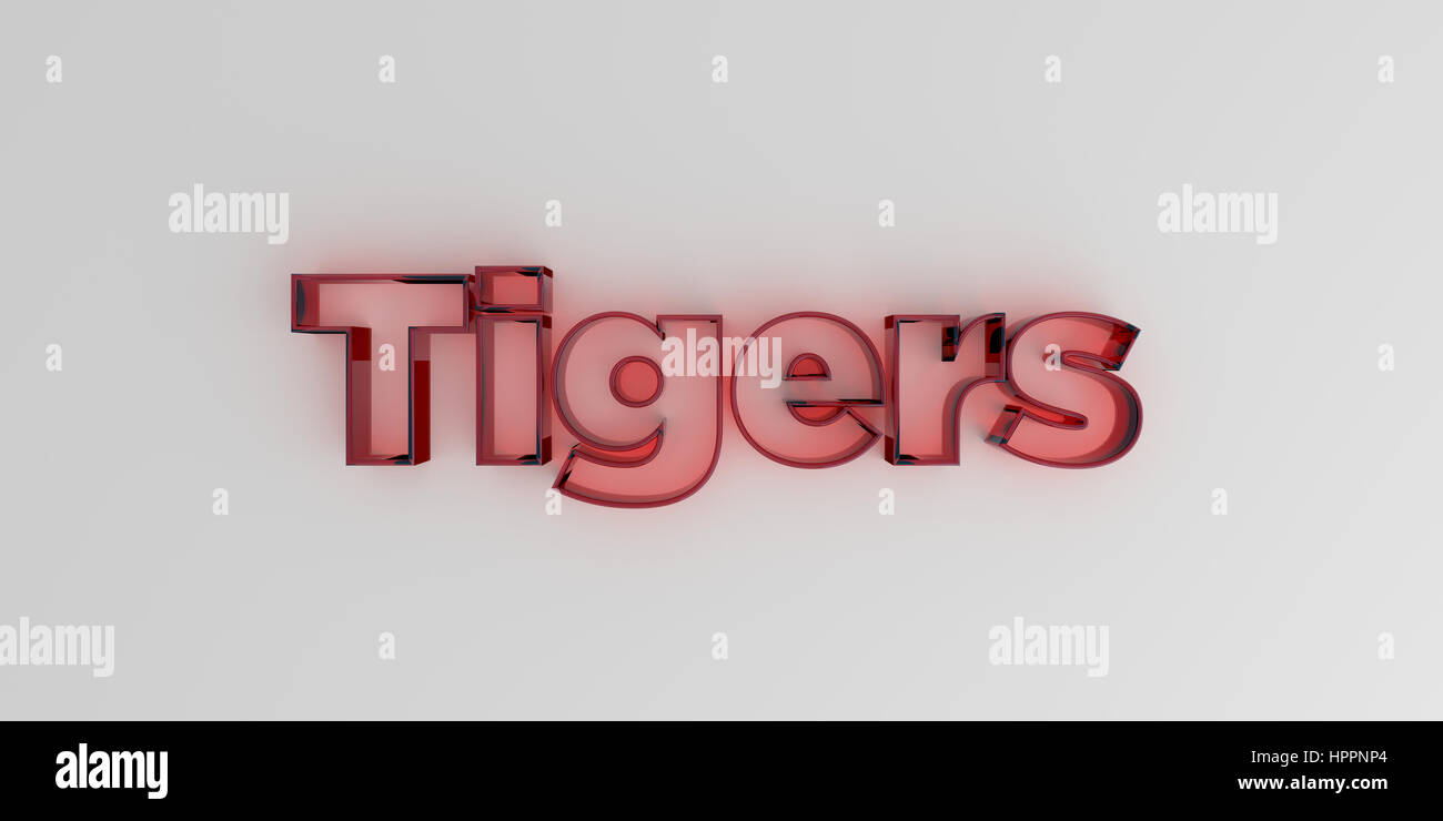 Tigers - Red glass text on white background - 3D rendered royalty free ...