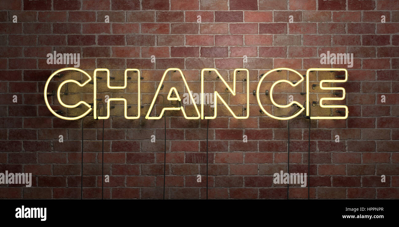 CHANCE - fluorescent Neon tube Sign on brickwork - Front view - 3D ...