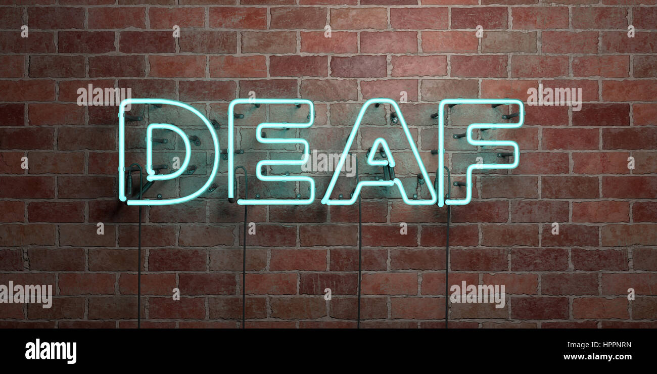 DEAF - fluorescent Neon tube Sign on brickwork - Front view - 3D ...