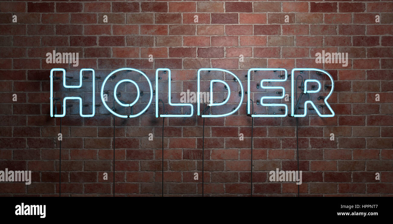 HOLDER - fluorescent Neon tube Sign on brickwork - Front view - 3D ...